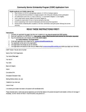Community Service Scholarship Program CSSP Application Doc Template PdfFiller