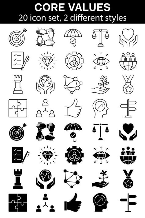 Core Values 20 Icon Set 2 Different Styles 25502252 Vector Art At Vecteezy