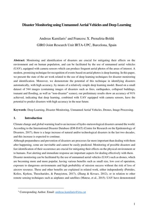 Pdf Disaster Monitoring Using Unmanned Aerial Vehicles And Deep Learning