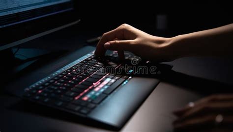 Professional Programmer Typing On Illuminated Laptop Mixing Business
