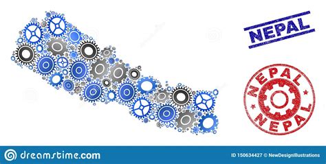 Cog Mosaic Vector Nepal Map And Grunge Stamps Stock Vector Illustration Of Repair Gradient