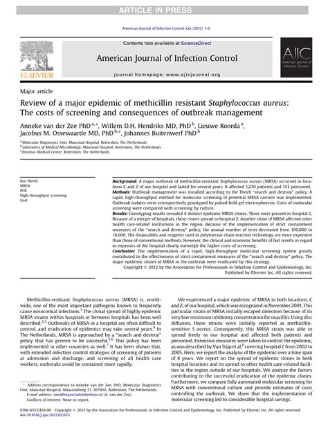Pdf Review Of A Major Epidemic Of Methicillin Resistant Staphylococcus Aureus The Costs Of