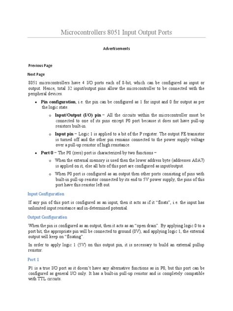 microcontrollers 8051 input output ports pdf electrical components