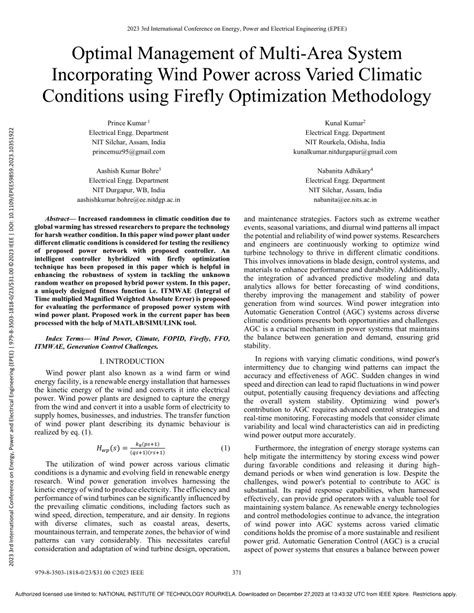 Pdf Optimal Management Of Multi Area System Incorporating Wind Power Across Varied Climatic