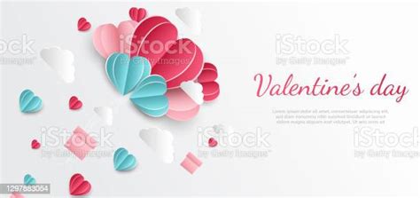 발렌타인 데이 배경 하트 핑크와 블루 종이 컷 카드는 흰색 배경에 장식은 텍스트에 대한 공간을 흐리게합니다 3차원 형태에 대한 스톡 벡터 아트 및 기타 이미지 Istock