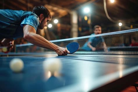 Premium Photo Dynamic Table Tennis Match Perspective Ai Generated