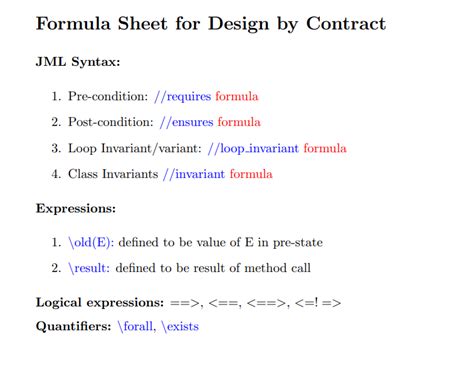 Solved Formula Sheet For Design By Contract Jml Syntax 1 Solved Formula Sheet For Design By Contract Jml Syntax 1