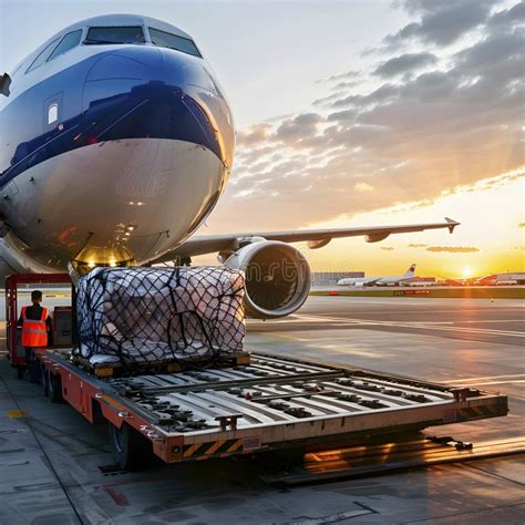 Cargo Loading On Aircraft At Sunset Stock Image Image Of Plane