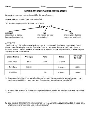 Simple Interest Guided Notes Sheet Doc Template PdfFiller