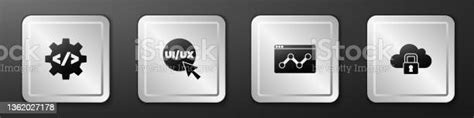 Set Front End Development Ui Or Ux Design Website Statistic And Cloud Computing Lock Icon Silver