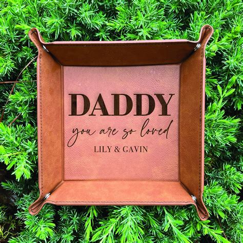 Empty Your Pockets Daddy Leather Coin Tray Engraved Christmas T Fathers Day T Catchall