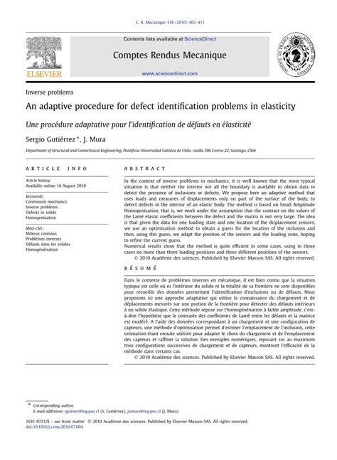 Pdf An Adaptive Procedure For Defect Identification Problems In