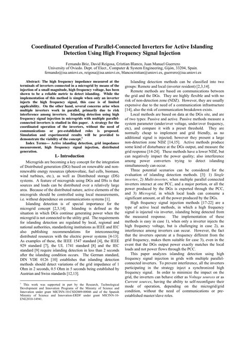 Pdf Coordinated Operation Of Parallel Connected Inverters For Active
