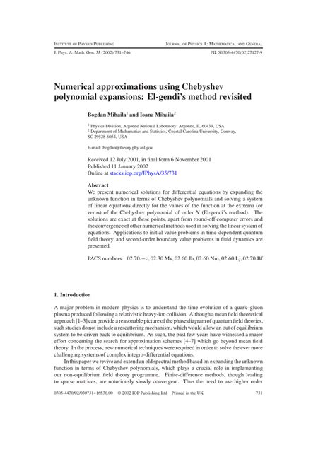 Pdf Numerical Approximations Using Chebyshev Polynomial Expansions