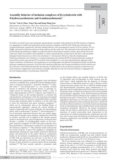 Pdf Assembly Behavior Of Inclusion Complexes Of Cyclodextrin With 4
