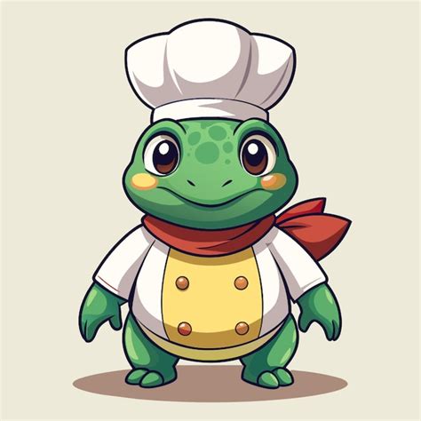 Cute Turtle As A Chef Detailed Full Body Image Sticker White Background Cartoon Outlines Vector