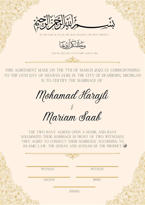 Islamic Marriage Contract Template