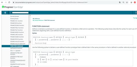 como crear funciones en progress 4gl