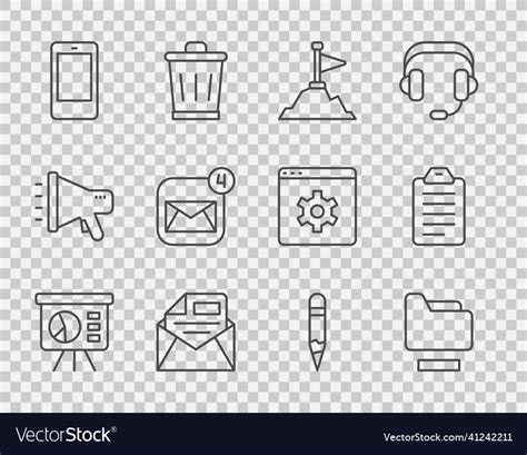Set Line Board With Graph Document Folder Vector Image