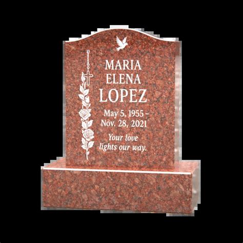 Luxury Upright Granite Headstone With Rosary Cross Dove And Rose Carving In Indian Red Granite