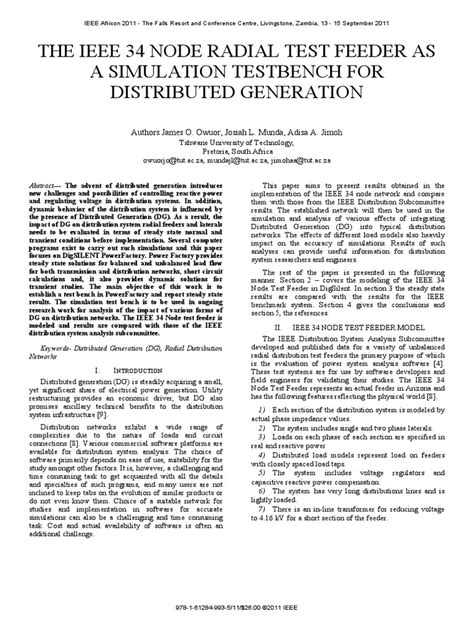the ieee 34 node radial test feeder as a simulation testbench for