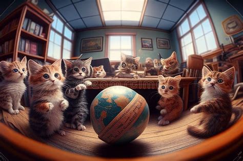 Cute Cat In Class Room Ai Stock Illustration Illustration Of Mammal