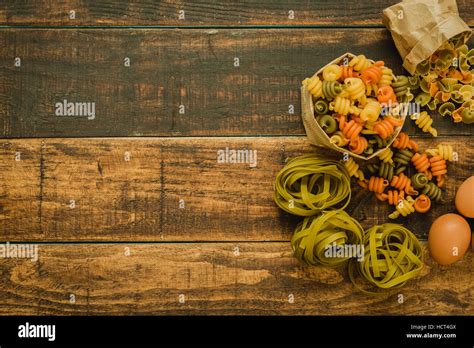 Different Types Of Colored Pasta With Various Shapes Stock Photo Alamy