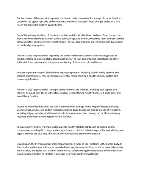 Liver Lecture Notes The Liver Is One Of The Most Vital Organs In The Human Body Responsible