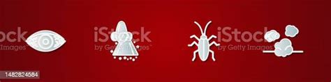 Setel Konjungtivitis Alergi Mata Kemerahan Pilek Ikon Kecoa Dan Debu