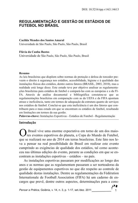 Pdf Regulamentação E Gestão De Estádios De Futebol No Brasil