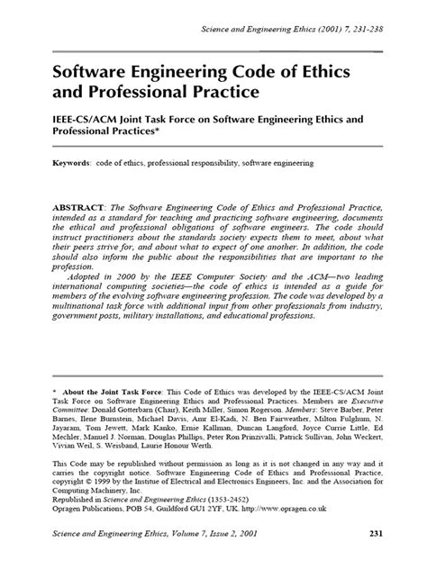 Software Engineering Code Of Ethics See 2001 Pdf Software