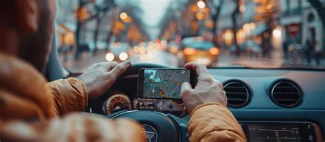 Driver Using Navigation App In Car Premium Ai Generated Image