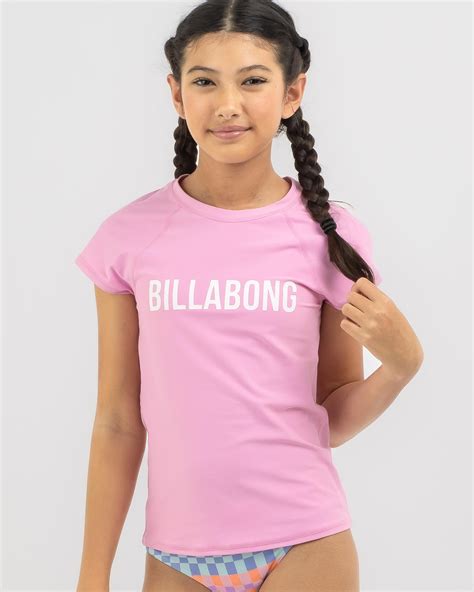 Shop Billabong Girls Heat Wave Rash Vest In Pink Lemonade Fast
