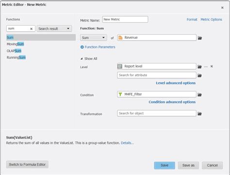 Conditional Metrics With Filters In Dossiers