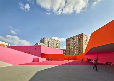 Bark Cladding And Clashing Colours Create Joyful Chaos In Parisian School