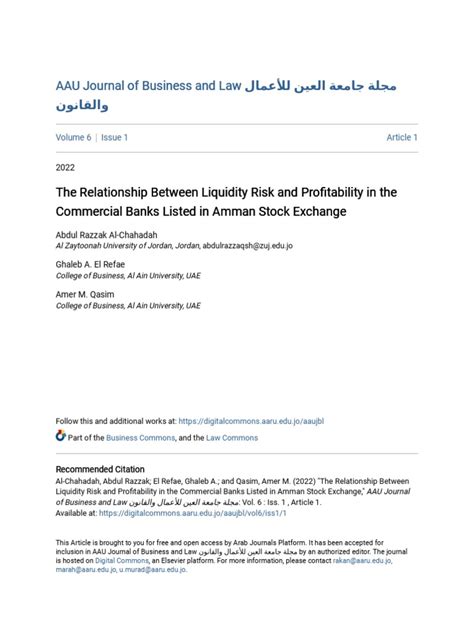 The Relationship Between Liquidity Risk And Profitability In The Pdf