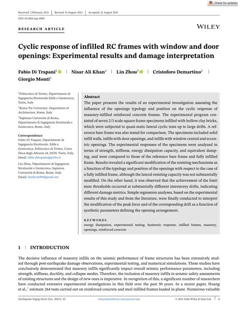 Pdf Cyclic Response Of Infilled Rc Frames With Window And Door