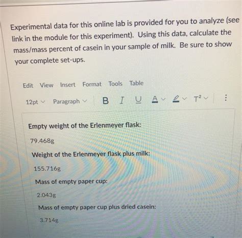 solved experimental data for this online lab is provided for