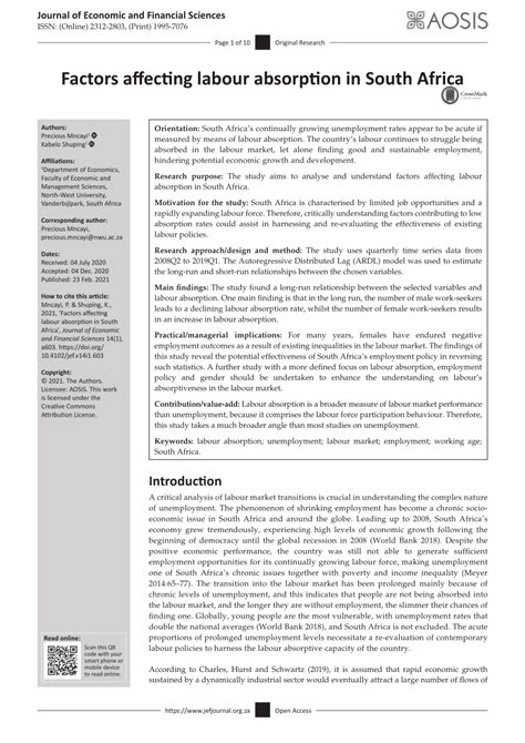 Pdf Factors Affecting Labour Absorption In South Africa