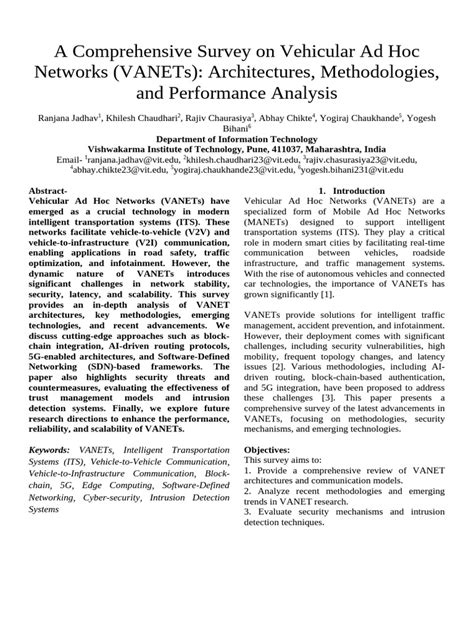 A Comprehensive Survey On Vehicular Ad Hoc Networks Pdf Computer Network Computer Security