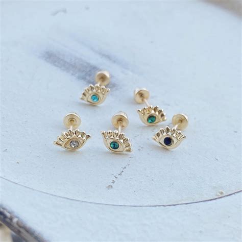 Evil Eye Stud Earrings 10k Gold Whiteblackgreenpinkturquoise Liv