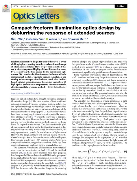 Pdf Compact Freeform Illumination Optics Design By Deblurring The