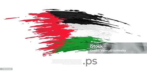 팔레스타인 국기입니다 브러시 스트로크 그런지 흰색 배경에 팔레스타인 국기의 줄무늬 색상입니다 벡터 디자인 국가 포스터 서식 파일