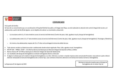 Comunicado Escolar Y Adolescente Pdf