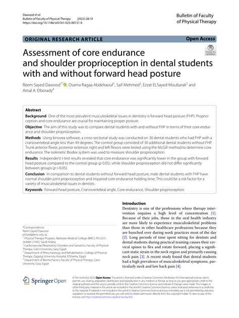 Pdf Assessment Of Core Endurance And Shoulder Proprioception In