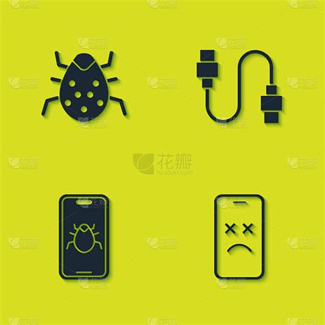 设置 系统bug”、 死手机”、 开启”和 Usb线”图标。向量