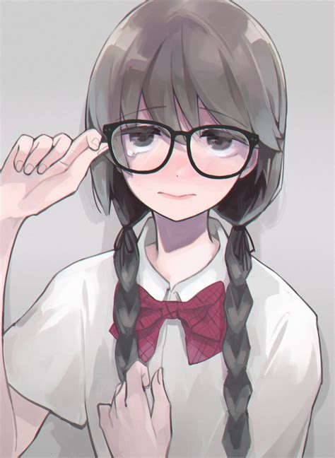 Myomuron Original Girl Black Eyes Braid Brown Hair Cowboy Shot Glasses Jimiko Red