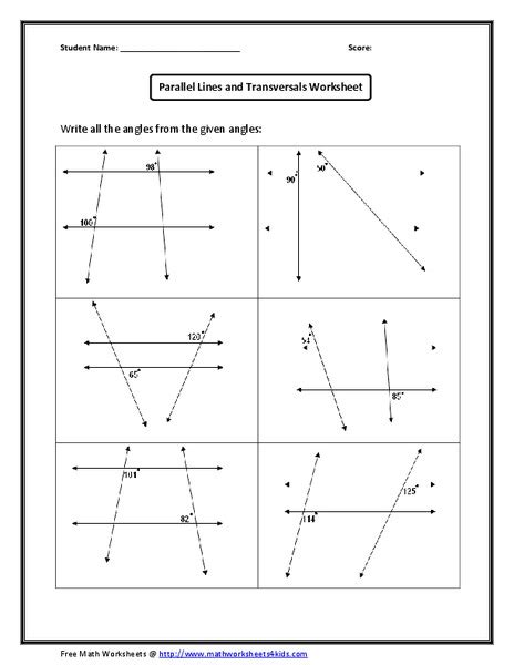 Parallel And Transversal Worksheet Printable Pdf Template