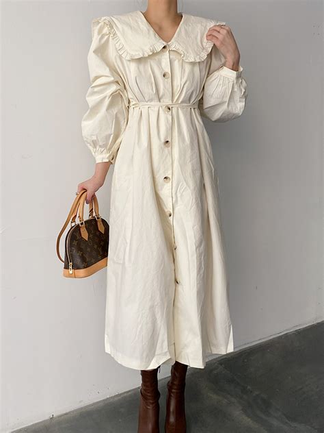 가을 러블리 빅카라 루즈핏 퍼프 프릴 롱 하객 원피스