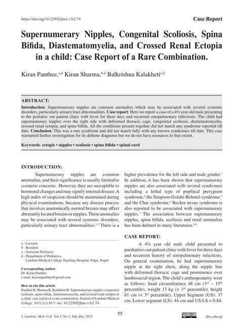 Pdf Supernumerary Nipples Congenital Scoliosis Spina Bifida
